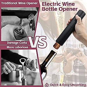 Electric Wine Opener Battery Operated Automatic Wine Bottle Opener with Wine Stopper & Foil Cutter for Wine Bottles, One-click Button Wine Corkscrew for Kitchen Bar Wine Lovers House Warming Gifts