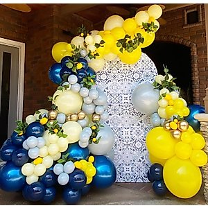 Enanal Lemon Balloon Garland Arch Kit, 153pcs Lemon Yellow Royal Blue and Dusty Blue Balloons for Lemonade Party Baby Shower Birthday Honeybee Party Supplies Bridal Shower Party Decoration (Lemon)