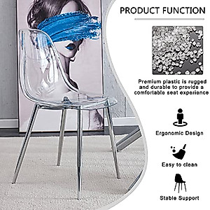 SSLine Modern Acrylic Dining Chairs Set of 4 Chic Elegant Dinner Chair with Silver Metal Base Comfortable Clear Plastic Shell Accent Side Chairs for Kitchen Dining Room Living Room Restaurant