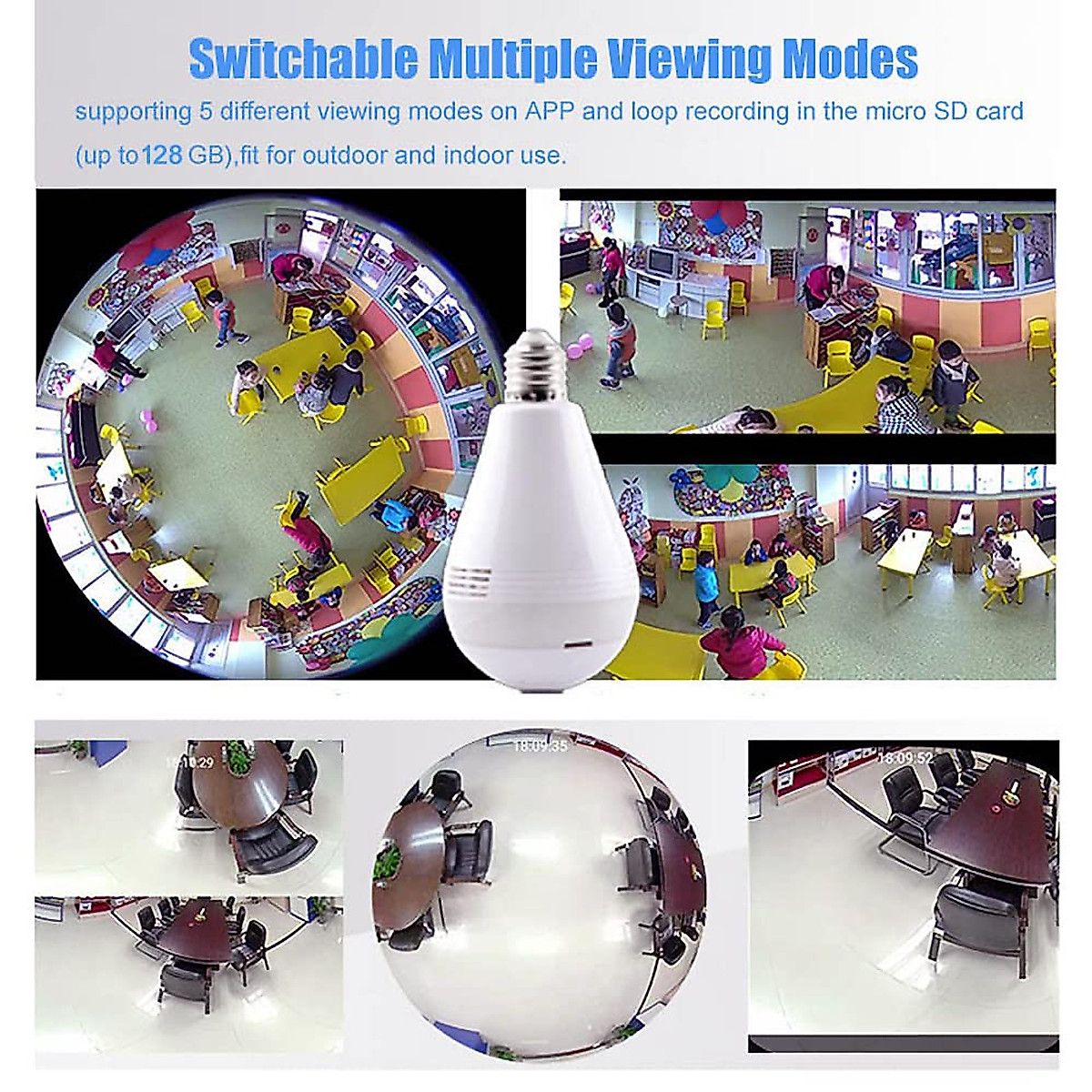 WiFi Bulb Camera 360 Degree Panoramic, COSULAN Security Camera Light, 960P HD Surveillance Light Camera with Motion Detection/Foodlight Night Vision/Cloud & SD Card Storage/Alert events/V380 APP&PC/C9