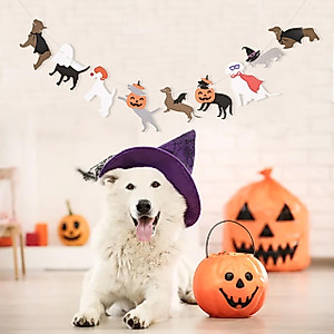Halloween Dog Garland - Halloween Spooky Dogs Banner, Cute Witch Hat Pumpkin Puppy Dog Hanging Banner, Halloween Puppy Theme Wall Decor