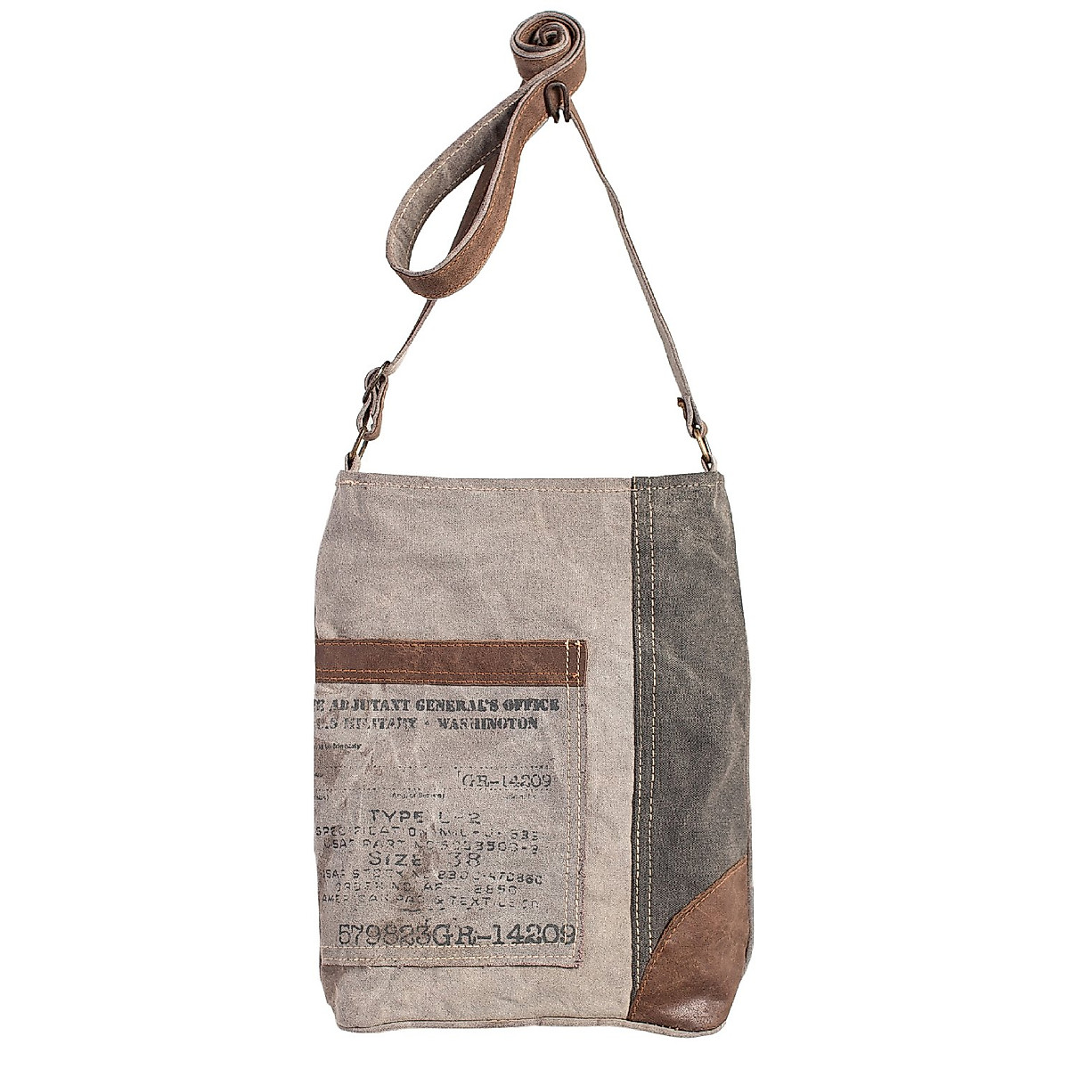 Mona B. Vintage Recycled Upcycled Canvas Identified Collection with Vegan Leather Trim (Identified-Ice Gray) (Charcoal)