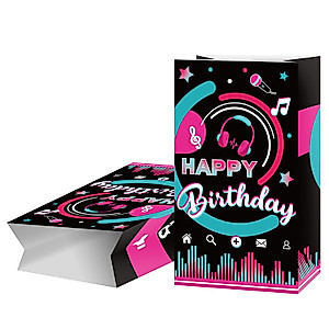24 Pieces Music Party Paper Bags, Happy Birthday Party Treat Bags Candy Goodie Bags for Teens Social Media Theme Birthday Party Favor, 8.3 x 4.7 x 3.1 Inch