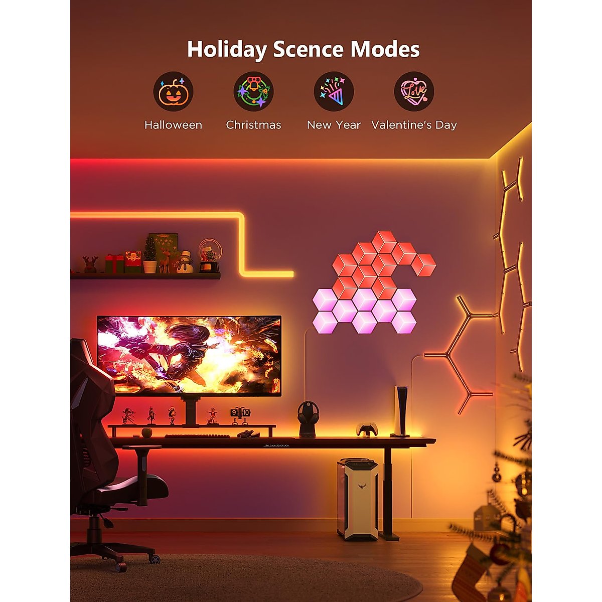Govee Glide Y Lights, RGBIC LED Gaming Lights for Wall, Smart Wi-Fi Game Lights with Music Sync, DIY and Timer Feature, Gaming Room Lights, LED Lights for Gaming Setup, Wall Lights 7 Pack