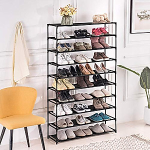 YOUDENOVA 10 Tiers Shoe Rack, 50 Pairs Large Shoe Rack Organizer, Space Saving Shoe Shelf, Non-Woven Fabric Shoe Storage Cabinet, Black