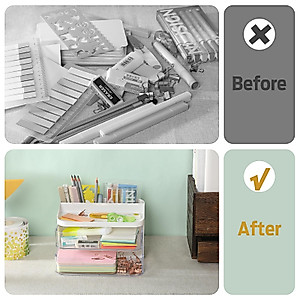 DOCMON Desk Organizer with 2 Drawers, Cute Pen Pencil Holder for Desk, Makeup Brush Holder Organizer for Vanity Home Office School