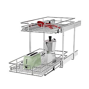 ROOMTEC Individual Pull Out Cabinet Organizer (11" W x 21" D), 2 Tier Spice Rack Organizer for Cabinet, Slide Out Drawer Pantry Shelf Organization and Storage for Kitchen Bathroom
