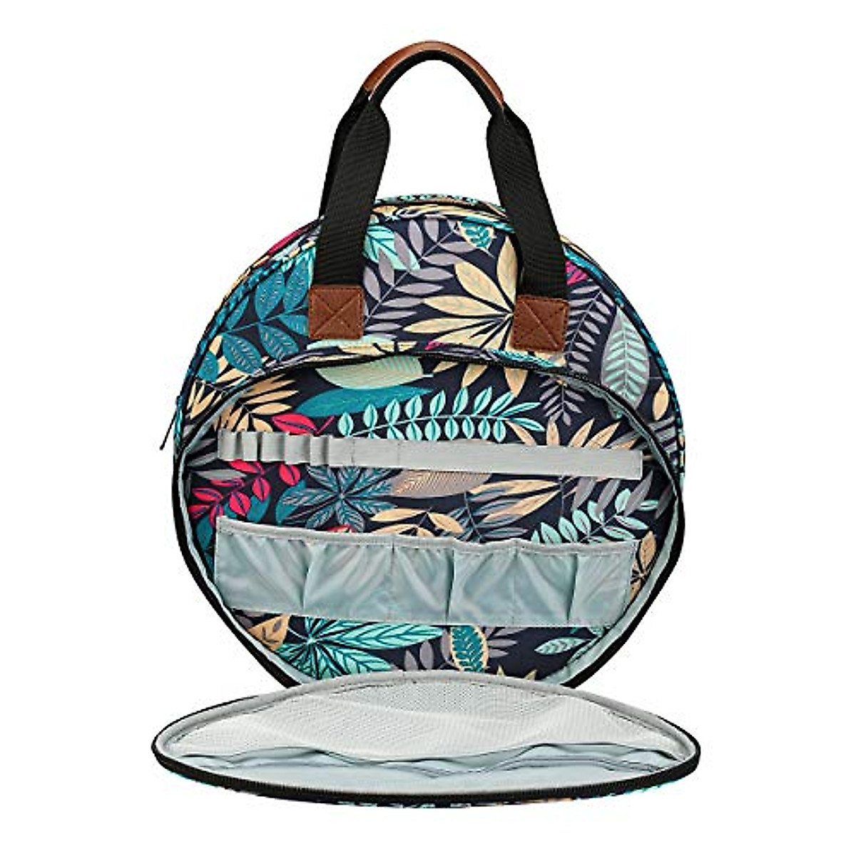 Embroidery Project Bag,Portable Travel Tote Carrying Bag for Crochet Hooks, Knitting Needles,Cross Stitch Tools Kits,Floss,Yarn Storage (Bag Only) (Blue Leaf)