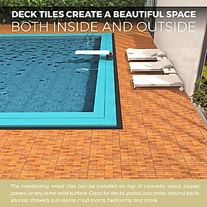 HOUSE84VN Solid Acacia Wood Interlocking Deck Tiles (Pack of 6, 24" x 12"), Indoor/Outdoor Deck Flooring, Waterproof All Weather (24X12, Natural Color)
