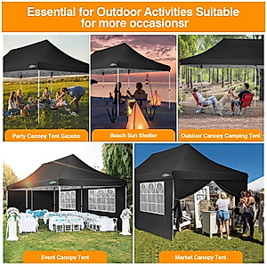 COBIZI 10x20 Pop up Canopy with 6 Removable Sidewalls, Outdoor Canopy Tents for Parties Wedding, Instant Sun Protection Shelter with Upgrade Raised Roof and Carry Bag, with Extra 4 Sandbags