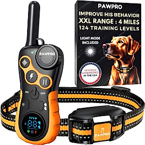 Dog Shock Collar with Remote, Unmatched 4-Mile Range, Night-Light Mode, Training Guide Included, 124 Training Levels & 4 Modes, Beep Vibration Shock, Waterproof Rechargeable, Fits All Dogs, US Tech