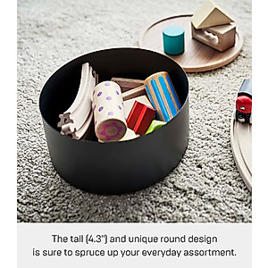 Yamazaki Home Rin Round Storage Case, Snacks, Toy, Or Craft Supplies Holder, Sewing Box Organizer, Wooden Lid Tray - Tall - Steel + Wood