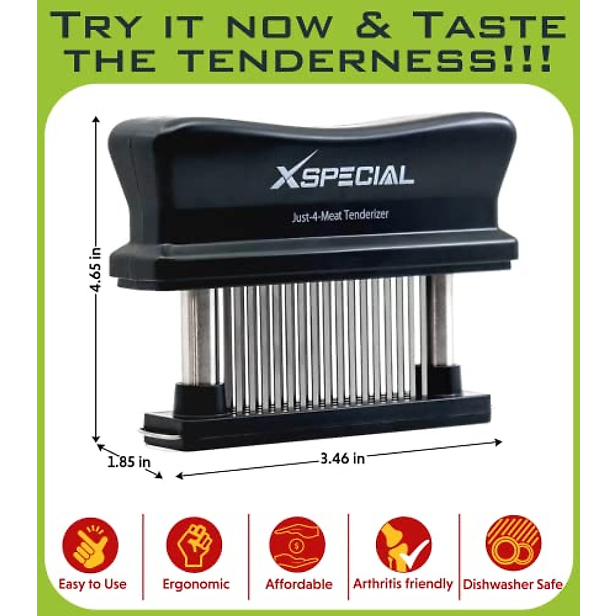 XSpecial Meat Tenderizer Tool 48-Blades Stainless Steel - Ease to Use & Clean - Kitchen Gadgets Tools with Sharp Needle Makes The Toughest Steak Tender - No More Pounder Meat Hammer Or Meat Mallet
