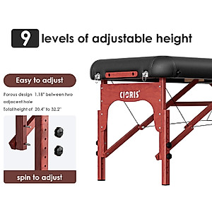 CLORIS 84" Professional Massage Table Portable 2 Folding Lightweight Facial Salon Spa Tattoo Bed Height Adjustable with Carrying Bag & Wooden Leg Hold Up to 1100LBS