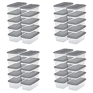 40 Pack 6 Qt. Plastic Shoes Storage With Durable Lid, Stackable and Nestable Snap Lid BPA-Free Plastic Storage Box Organizing Container With Gray Lid.