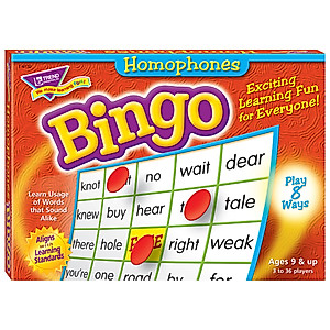 Trend Enterprises: Homophones Bingo Game, Exciting Way for Everyone to Learn, Play 8 Different Ways, Great for Classrooms and at Home, 2 to 36 Players, for Ages 8 and Up