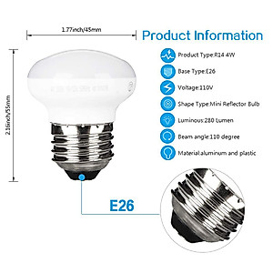 Haian Support China Cabinet Light Bulbs, 4W(25W) Short Light Bulbs, R14 E26 Curio Cabinet Light Bulb, 3000K Warm White, Dimmable, 4Pack