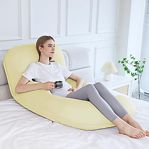 Sasttie Pregnancy Pillows for Sleeping, Maternity Pillow for Pregnant Women, U Shaped Body Pillow Pregnancy Must Haves, 59'' Full Pregnant Pillow with Removable Cover, Light Yellow,59''x31.5''