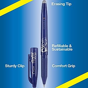 Pilot FriXion Ball 0.7mm Erasable Gel Pens, Fine Point, 3 Black Pens & 3 Blue Pens (6 PACK)