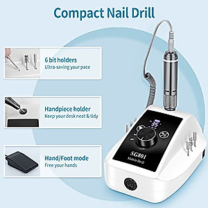 HUGMAPLE Professional 35000RPM Nail Drill for Acrylic Nails, Electric Nail File Machine for Remove Gel Polish Nail, Rechargeable Cordless E File with Bits & Foot Pedal for Manicure Salon Home, White
