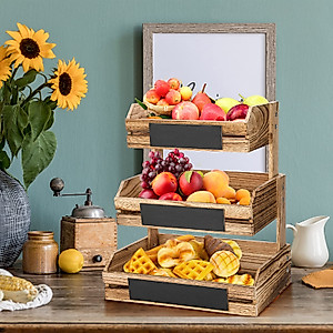 2 Pcs 3 Tier Fruit Basket for Kitchen Wooden Fruit Bowl Fruit Stand for Kitchen Countertop Heavy Duty Fruit and Vegetable Storage Holder for Fruit, Vegetables, Bread, Produce Home Storage and Display
