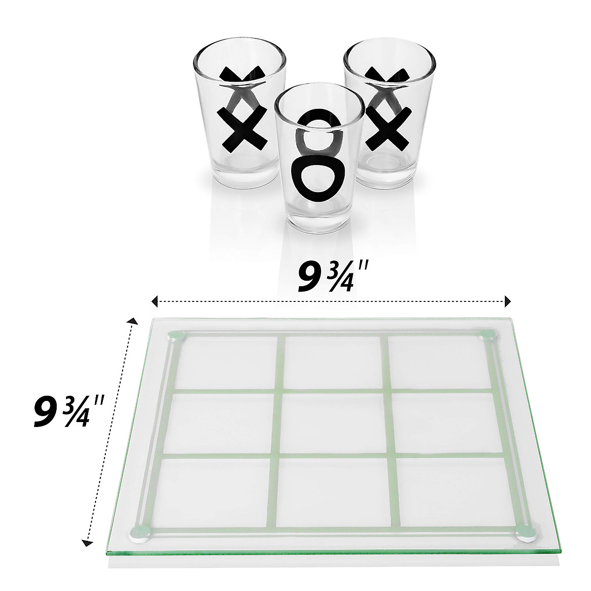 Maxam Shot Glass Tic Tac Toe Set - 9 Alcohol Shooters with X and O Marks, Clear Glass Playing Board