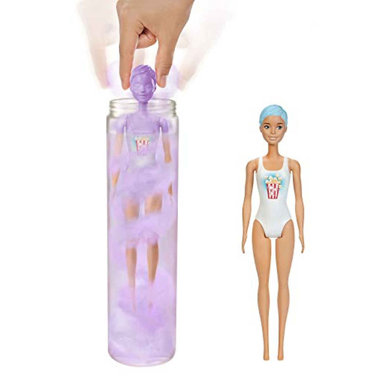 Barbie Color Reveal Doll with 7 Surprises: Water Reveals Doll’s Look & Creates Color Change on Face & Sculpted Hair; 4 Mystery Bags Contain Surprise Scented Wig, Skirt, Shoes & Sponge; Food-Themed