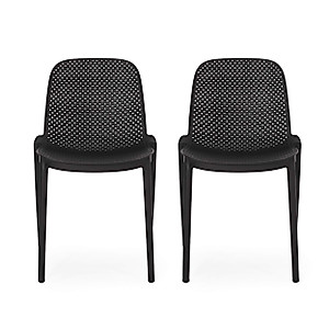 Christopher Knight Home 312244 Raevyn Outdoor Dining Chair (Set of 2), Black