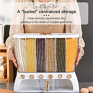M&R, Dry Food Dispenser, Rice Container, Bulk Food Storage, Grain Canisters - 6 Grid, Moisture Proof/Airtight Dry Food Storage Containers/ Elegant design for home & kitchen.