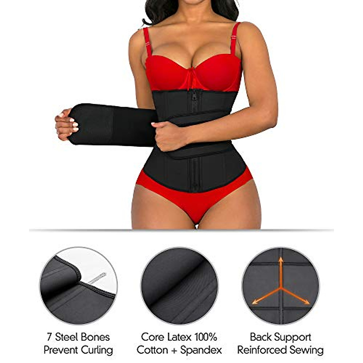 YIANNA Latex Waist Trainer for Women Tummy Control Jsculpt Double Sweat Trimmer Belt Workout Training Sport Girdle, YA2225-Black-S