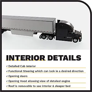 Diecast Masters Freightliner Cascadia SBFA Tandem Truck | 1:50 Scale Model Semi Trucks | 72" Sleeper Cab & 53" Dry Cargo Van | Black Diecast Model 71047