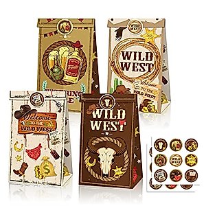 Kristin Paradise 12Pcs Western Cowboy Party Favor Bags, Texas Rodeo Theme Birthday Paper Goodie Gift Bags