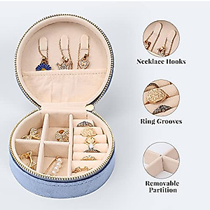 Velvet Jewelry Travel Case, Small Travel Jewelry Box, Portable Travel Jewelry Organizer Box for Earrings Bracelets Rings Necklace (blue), 2-layer