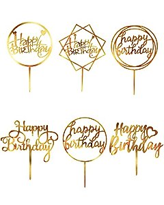 18 Pcs Gold Happy Birthday Acrylic Cake Decoration, Double-Sided Glitter of Birthday Cake Topper for Children or Adults