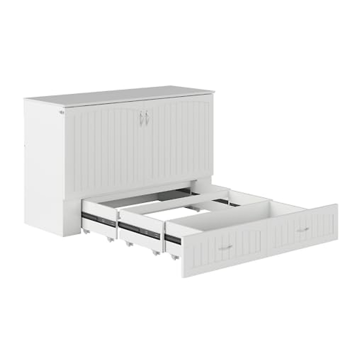 AFI, Aspen Mid-Century Modern Queen Solid Wood Murphy Bed Chest with Mattress in White