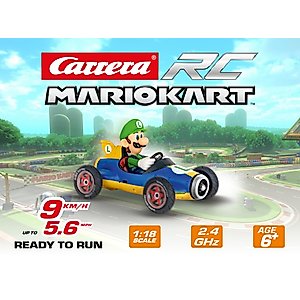 Carrera RC Official Licensed Mario Kart Mach 8 Luigi 1: 18 Scale 2.4 Ghz Remote Radio Control Car with Rechargeable Lifepo4 Battery - Kids Toys Boys/Girls, (Model: 181067)