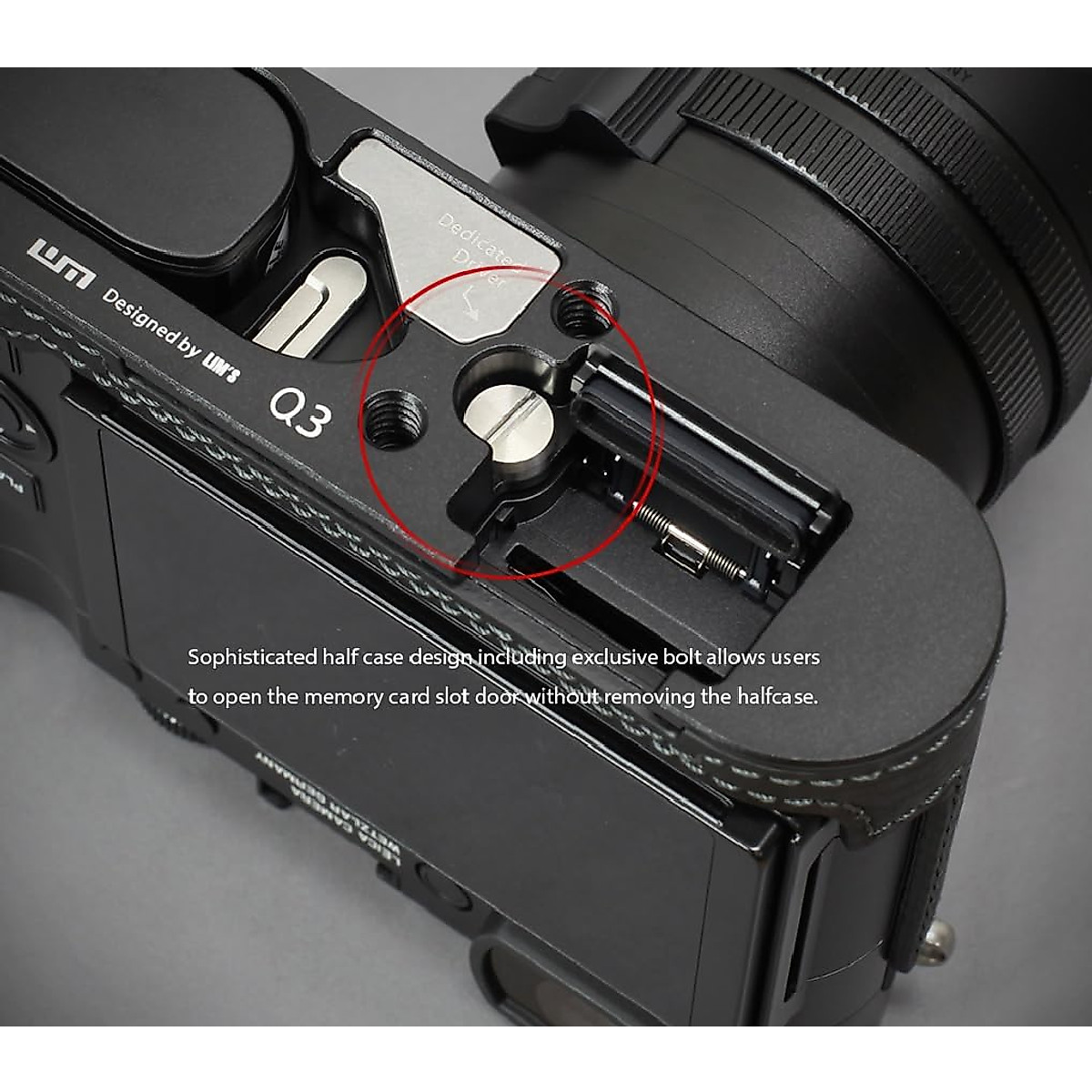 LIM'S Genuine Italy Leather Camera Half Case Metal Grip Dovetail Plate for Leica Q3 [Black]