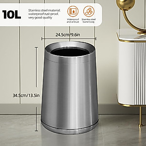 YOJIA 10L/2.6GAL Stainless Steel Sliver Trash Can, Narrow Slit Conicial Trash Can, Light Luxury Garbage Can for Bathroom,Bedroom,Office, Kitchen,Toilet (Z-10L Silver)