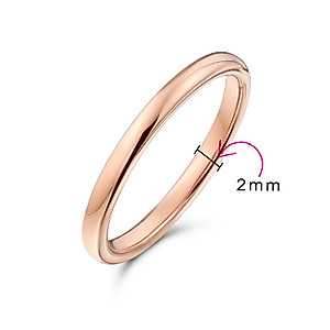 Bling Jewelry Thin Minimalist Dome Couples Titanium Wedding Band Polished Rose Gold Plated Ring For Men For Women Comfort Fit 2MM
