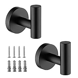 GORDEE [2 Pack] Bathroom Robe Towel Hooks, SUS304 Stainless Steel Wall Mounted Heavy Duty Hook Holder, Towel Coat Robe Sponge Holder for Bathroom & Kitchen, Matte Black