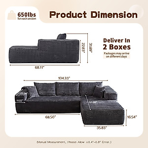 XIZZI Modular Sectional Sofa Couch,L-Shape Upholstered Cloud Couch,Modern Minimalist Couches for Living Room,Free Combination Deep Seat Corner Couch (Grey, Plush Corduroy,Right Facing Chaise)