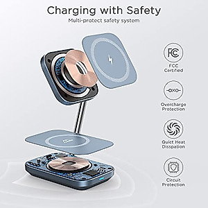 2-in-1 Foldable Magnetic Wireless Charger Stand, Portable Fast Mag-Safe Charging Station for iPhone 14/13/12 Series, AirPods Pro/3/2, Samsung S22/S21/S20/Note 20, LG, Google Pixel, Sony, ONEPLUS