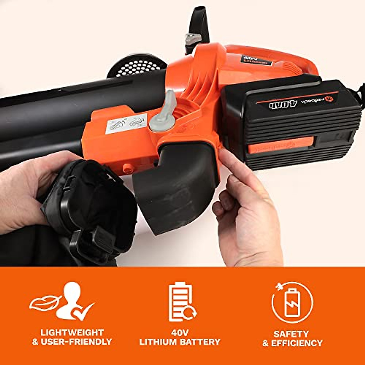 Redback Leaf Blower Vacuum Battery Powered Blower for Cleaning Up Small Garden Debris Cordless Lawn Vacuum with Powerful Mulcher Modern Lawn Care Equipment Tool Only EV48OD