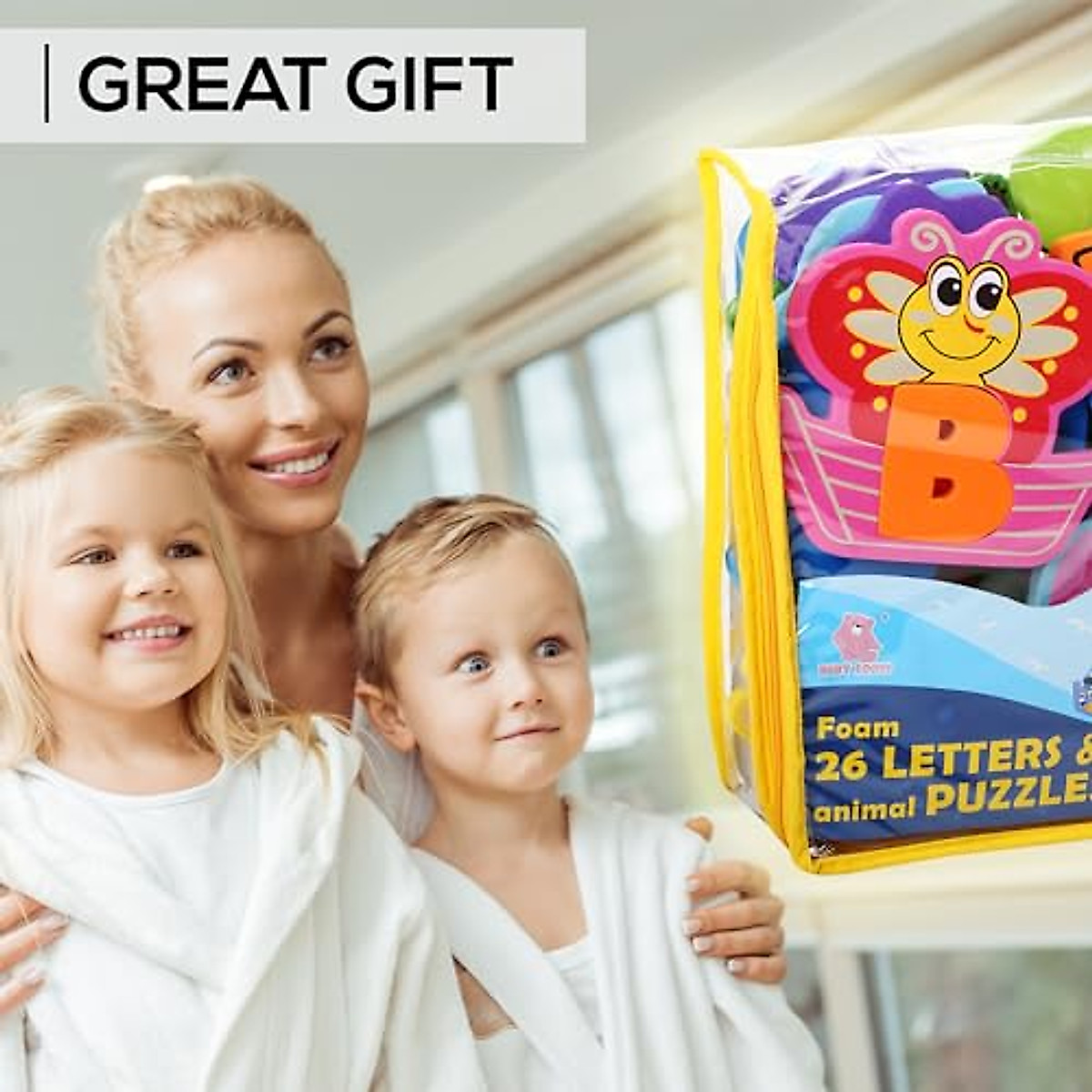 Bath Foam Alphabet Letters Toys - Non-Toxic Bathtub ABC Letters for Kids Toddlers - Premium Educational Floating Animals Puzzles with Toy Organizer for Baby Boys Girls - Set of 52 Pcs