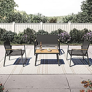 LAUSAINT HOME 4 Pieces Patio Furniture Set, Modern Outdoor Furniture Textilene Fabric Patio Conversation Sets, Patio Chairs Set of 4 with Loveseat Coffee Table for Backyard, Lawn, Garden