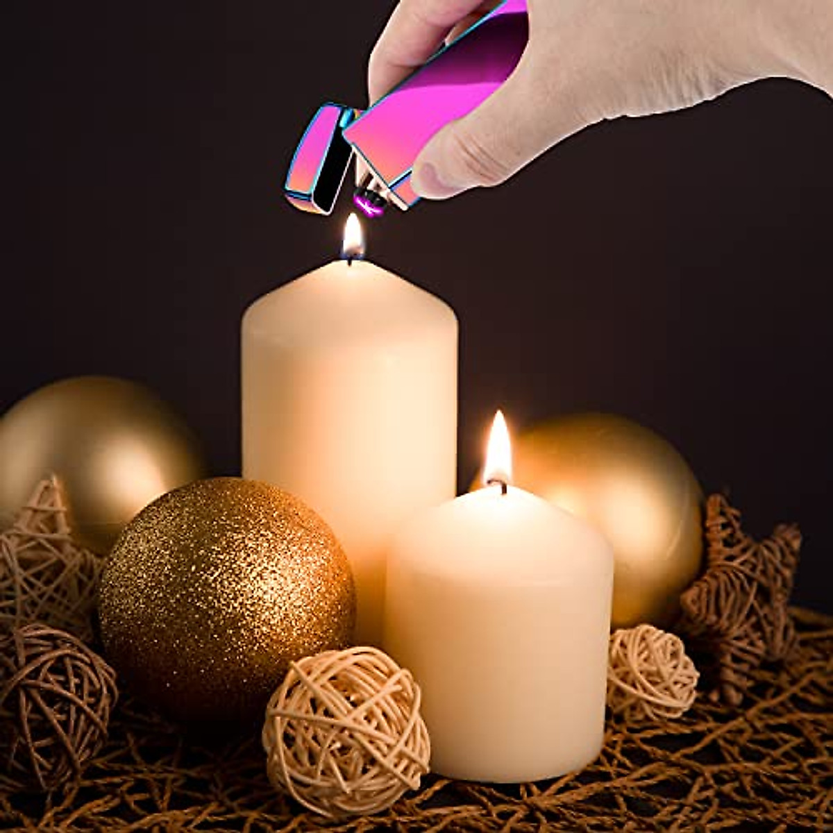 LcFun Electric Lighter Plasma Dual Arc Lighter, Windproof USB Rechargeable Lighter, Flameless Cool Lighters with LED Battery Indication for Candles, Incense Stick, Outdoor Camping (Magic)