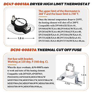 【Upgraded】DC47-00019A Dryer Heating Element Replacement for Samsung dv42h5000ew/a3 dv45h7000ew dve50m7450w/a3 - DC96-00887A DC47-00016A Thermal Fuse & DC32-00007A DC47-00018A Thermostat