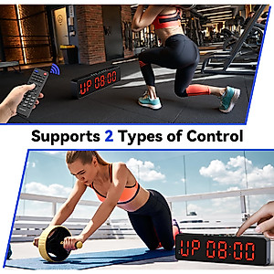 Seesii Gym Timer,LED Workout Colck Count Down/Up Clock,11.5" x 4" Ultra-Clear Digital Display, Power Bank Compatible with Workout Metal Stopwatch, Multi-Scenes with Remote