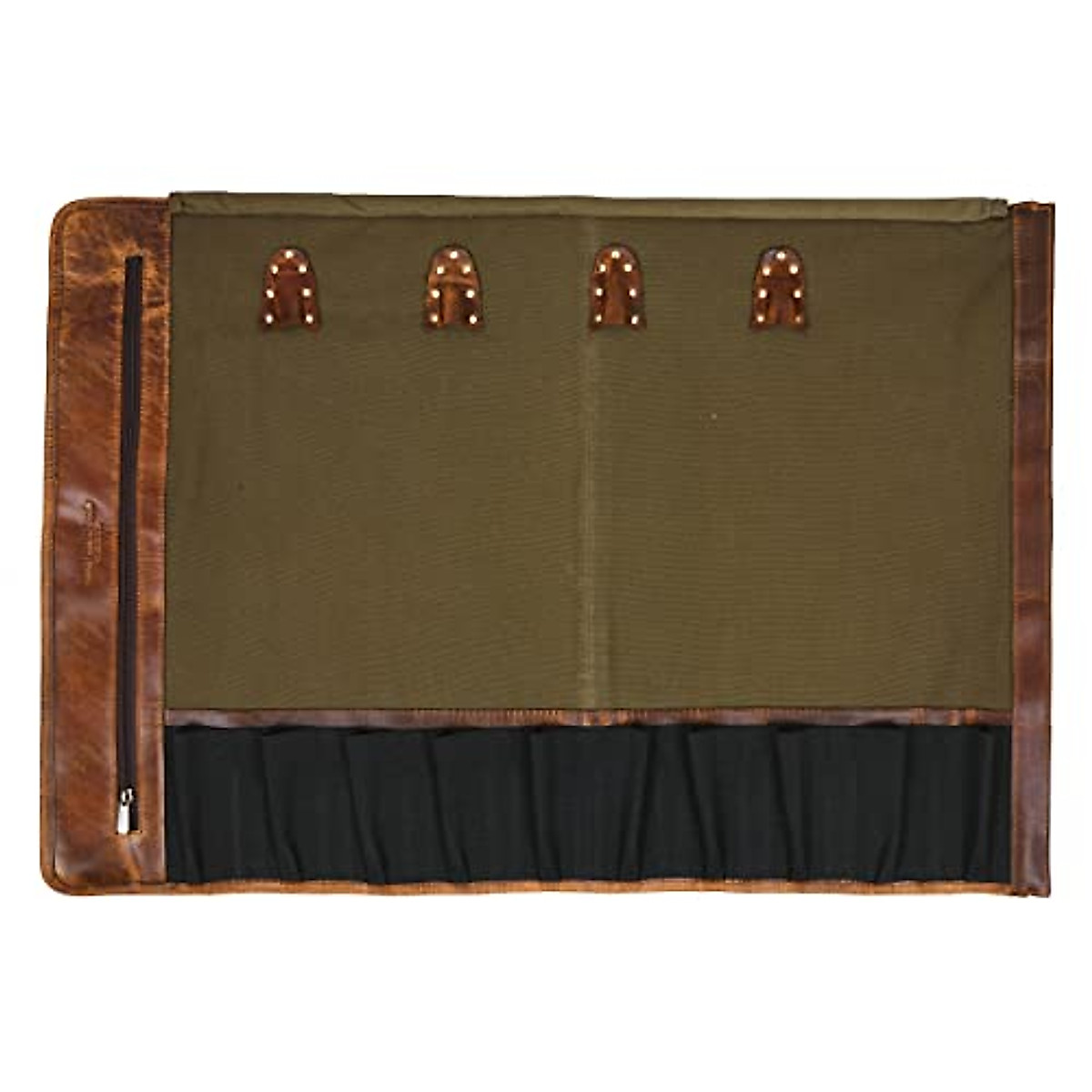 Leather Canvas Knife Roll Storage Bag Expandable 10 Pockets Detachable Shoulder Strap Travel-Friendly Chef Knife Case Roll By Aaron Leather Goods (Louisville, Canvas Leather)