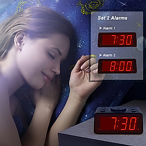 Alarm Clocks for Bedrooms with 3 Adjustable Brightness, Digital Alarm Clock for Heavy Sleepers Adults with Snooze, Digital Clock Large Display for Bedside, Loud Alarm Clock with Battery Power